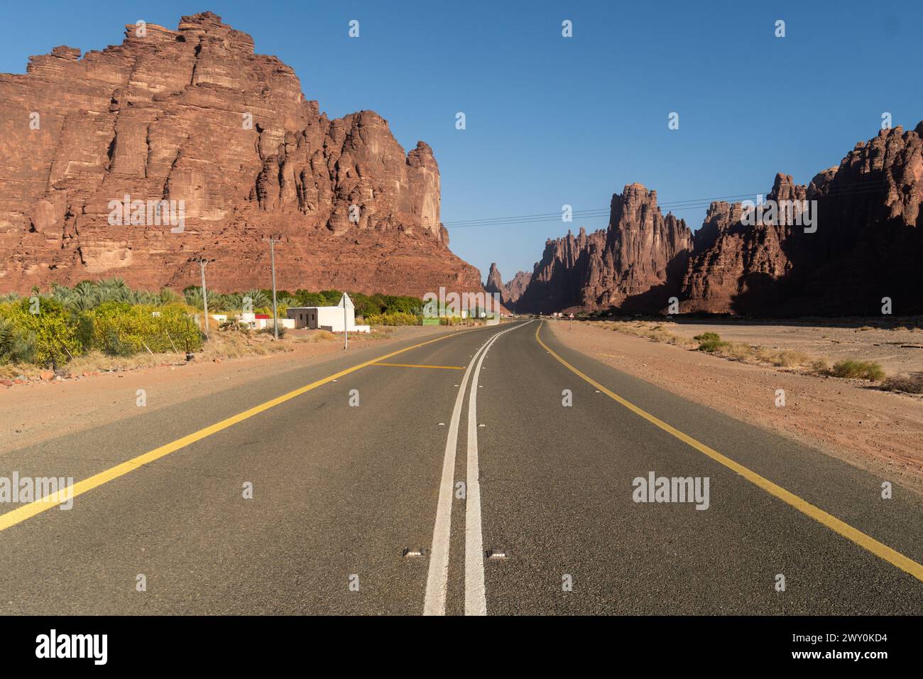 The road to Wadi Al Disah, a famous stunning canyon and oasis near ...
