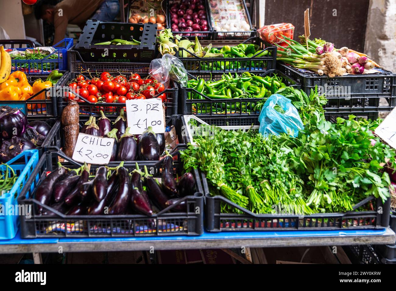 Fruit and vegetable shop in Ballaro Market, street food market in ...
