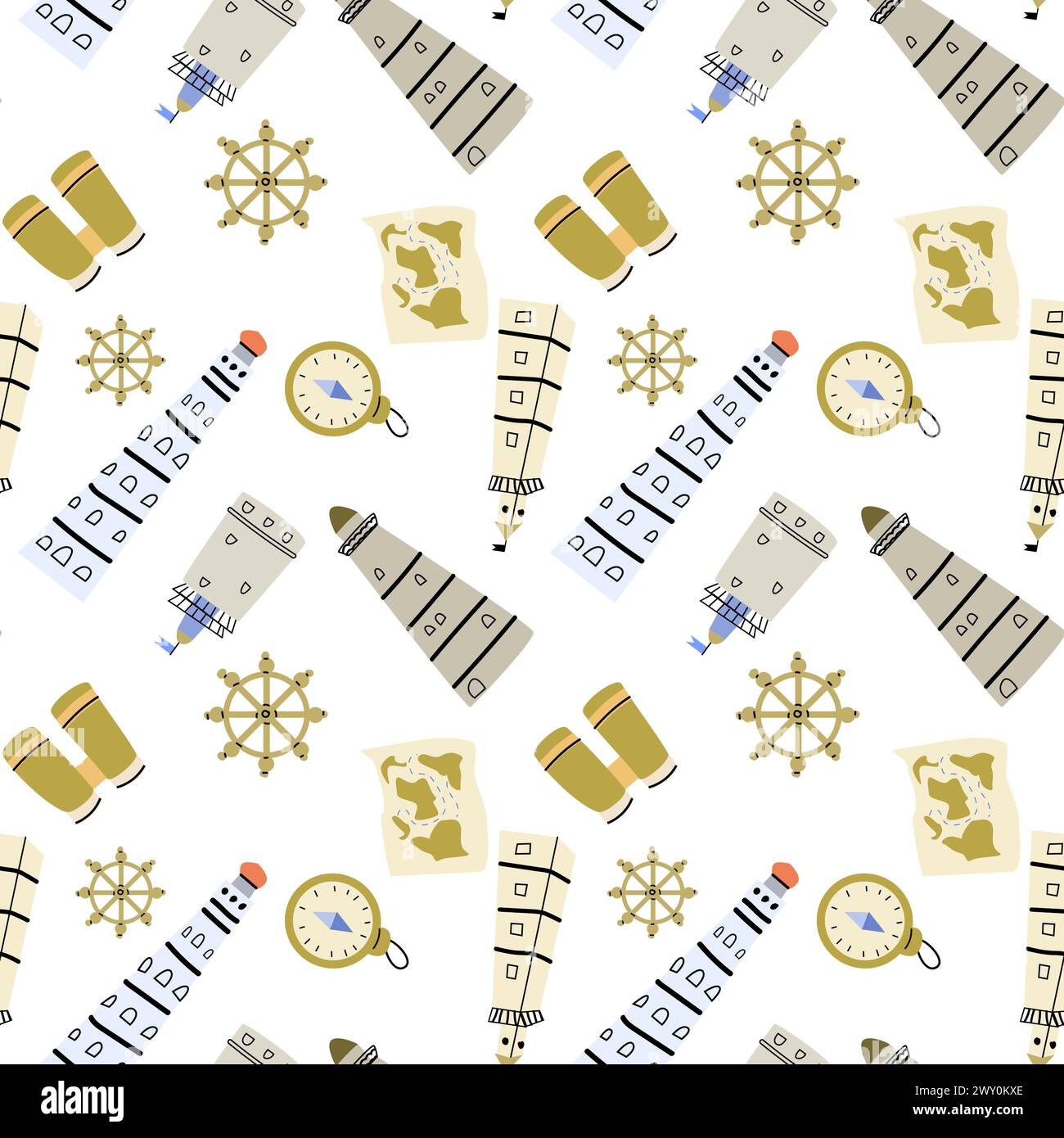 Nautical map with lighthouses Stock Vector Images - Alamy