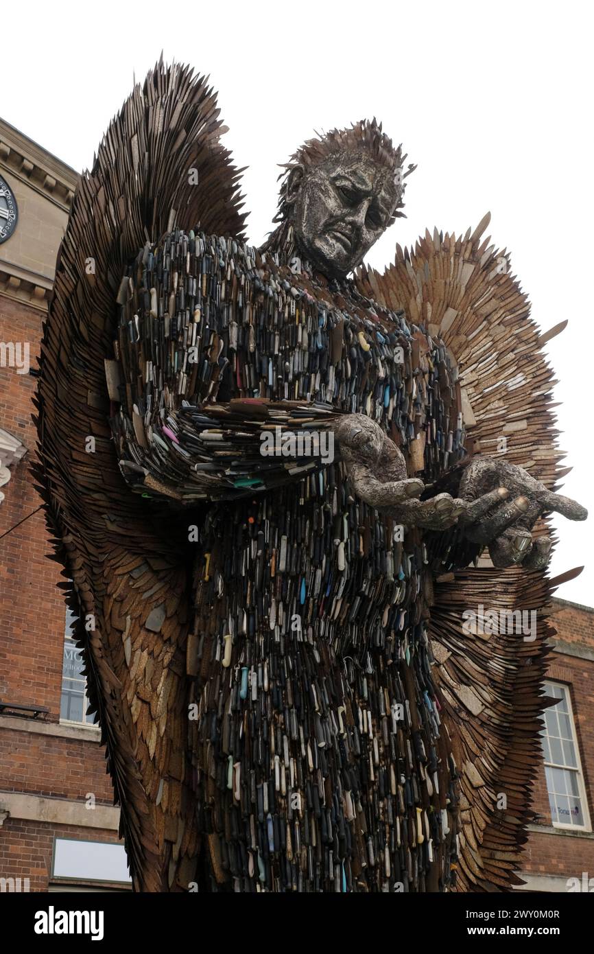 Taunton, UK. 3rd Apr 2024. Knife Angel is a 27-foot-tall sculpture made ...