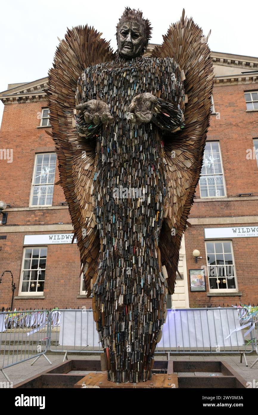 Taunton, UK. 3rd Apr 2024. Knife Angel is a 27-foot-tall sculpture made ...