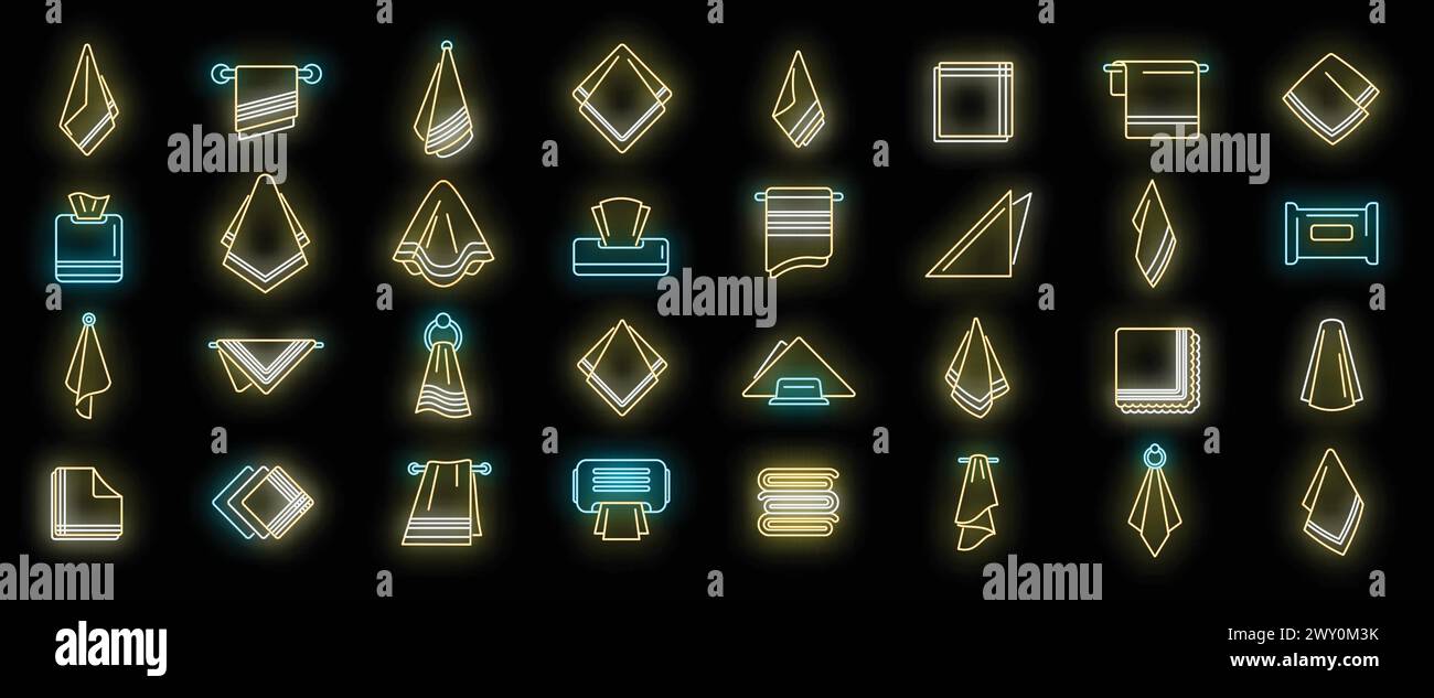 Handkerchief icons set outline vector. Folded napkin. Paper tissue neon ...