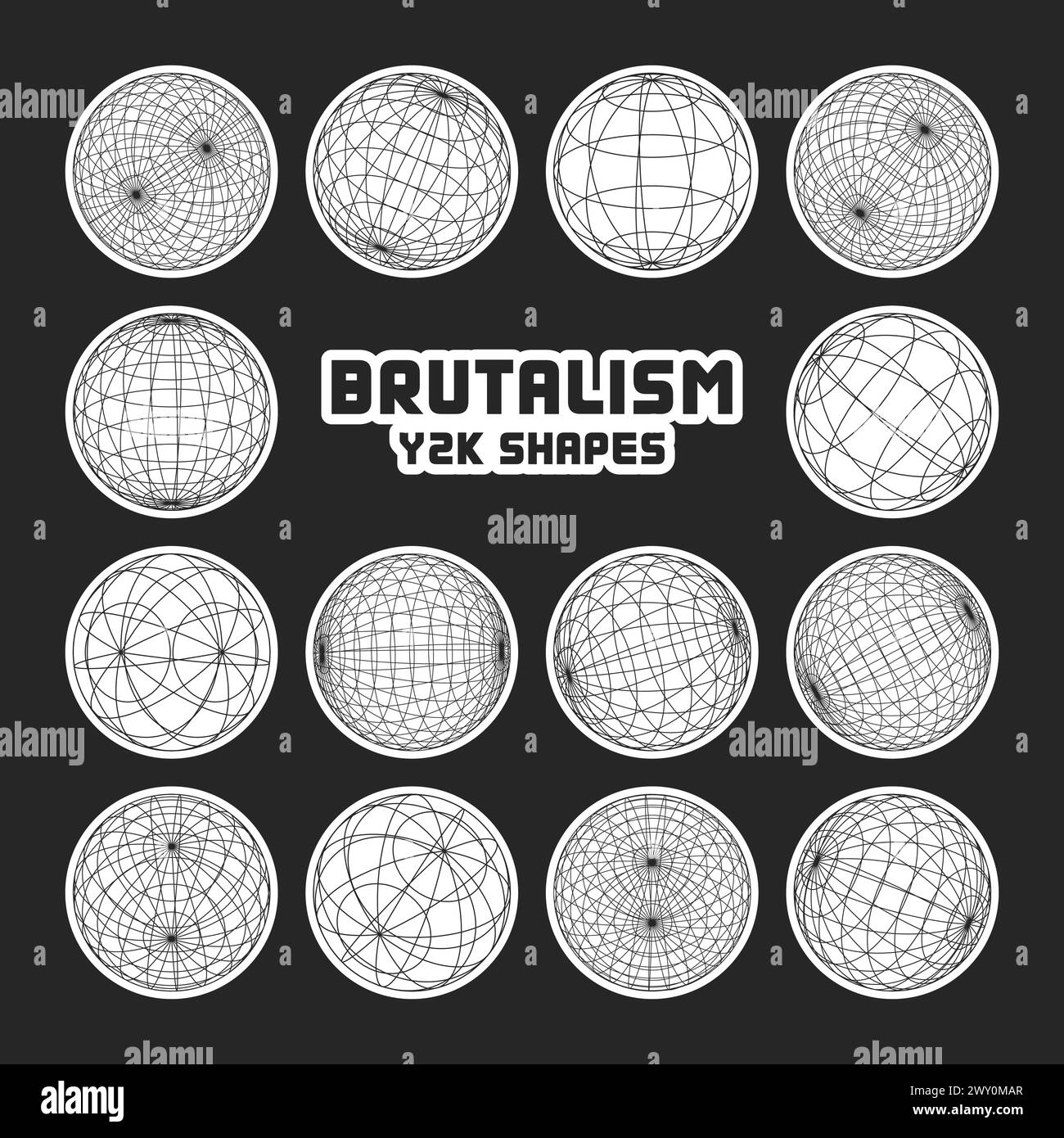 Wireframe shapes, lined sphere. Perspective mesh, 3d grid. Modern ...