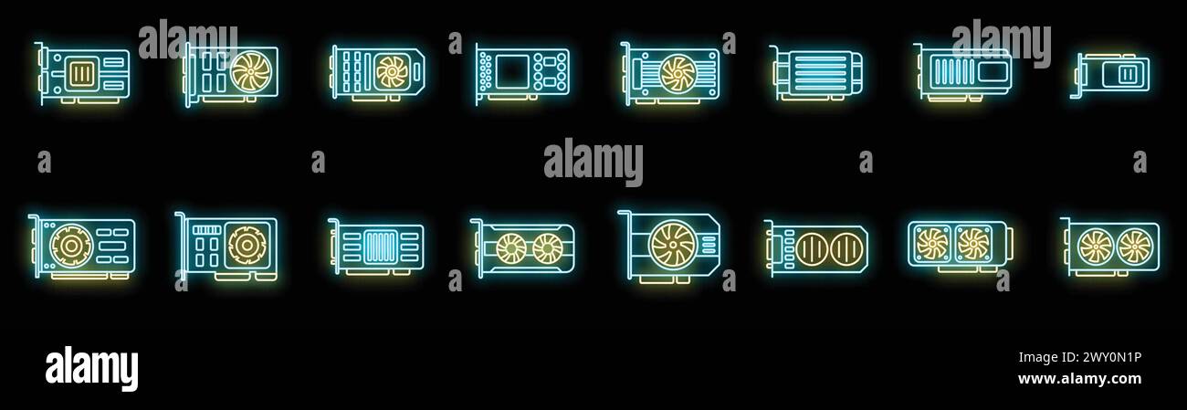 GPU graphic card icons set outline vector. Hard ware. Board capacitor ...