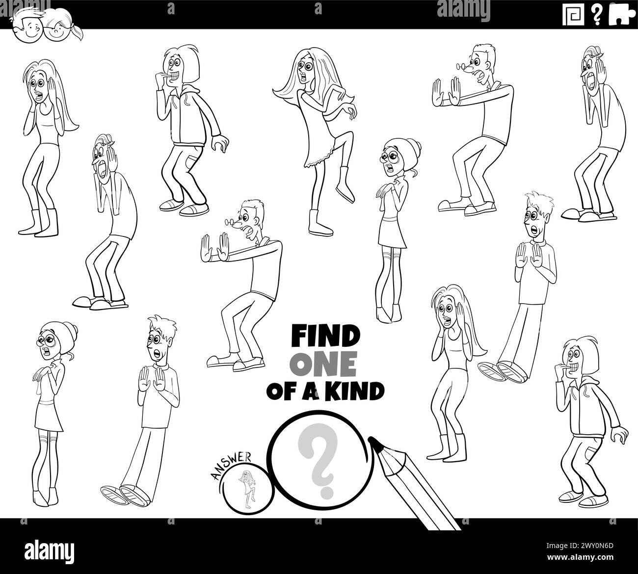 Cartoon illustration of find one of a kind picture educational game ...