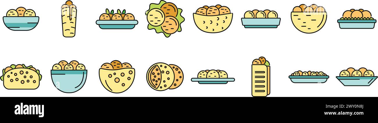 Falafel icons set outline vector. Pita food. Arab ball thin line color ...