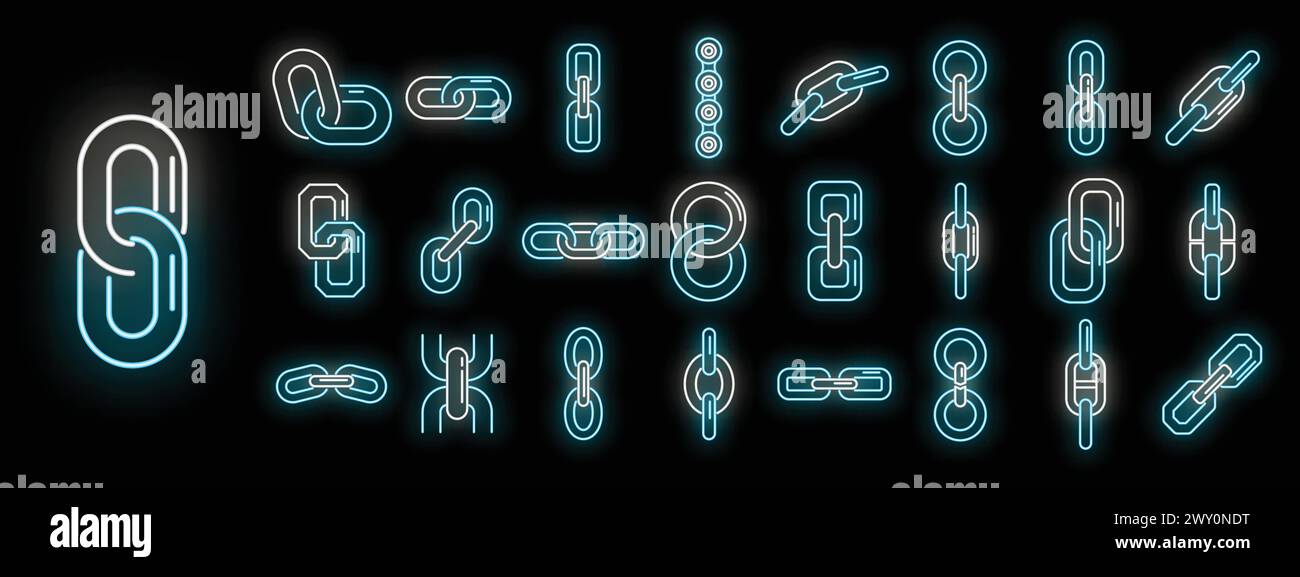 Chain link icons set outline vector. Bike link. Bicycle element neon ...
