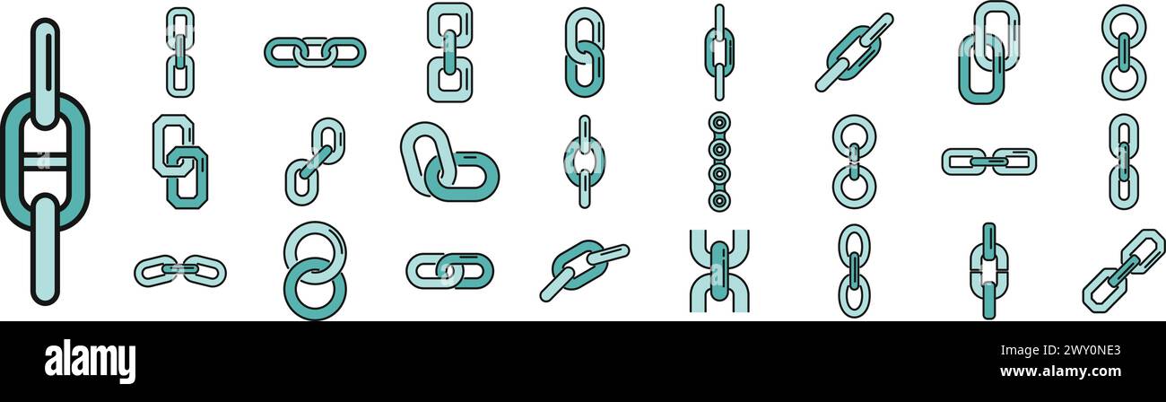 Chain link icons set outline vector. Bike link. Bicycle element thin ...