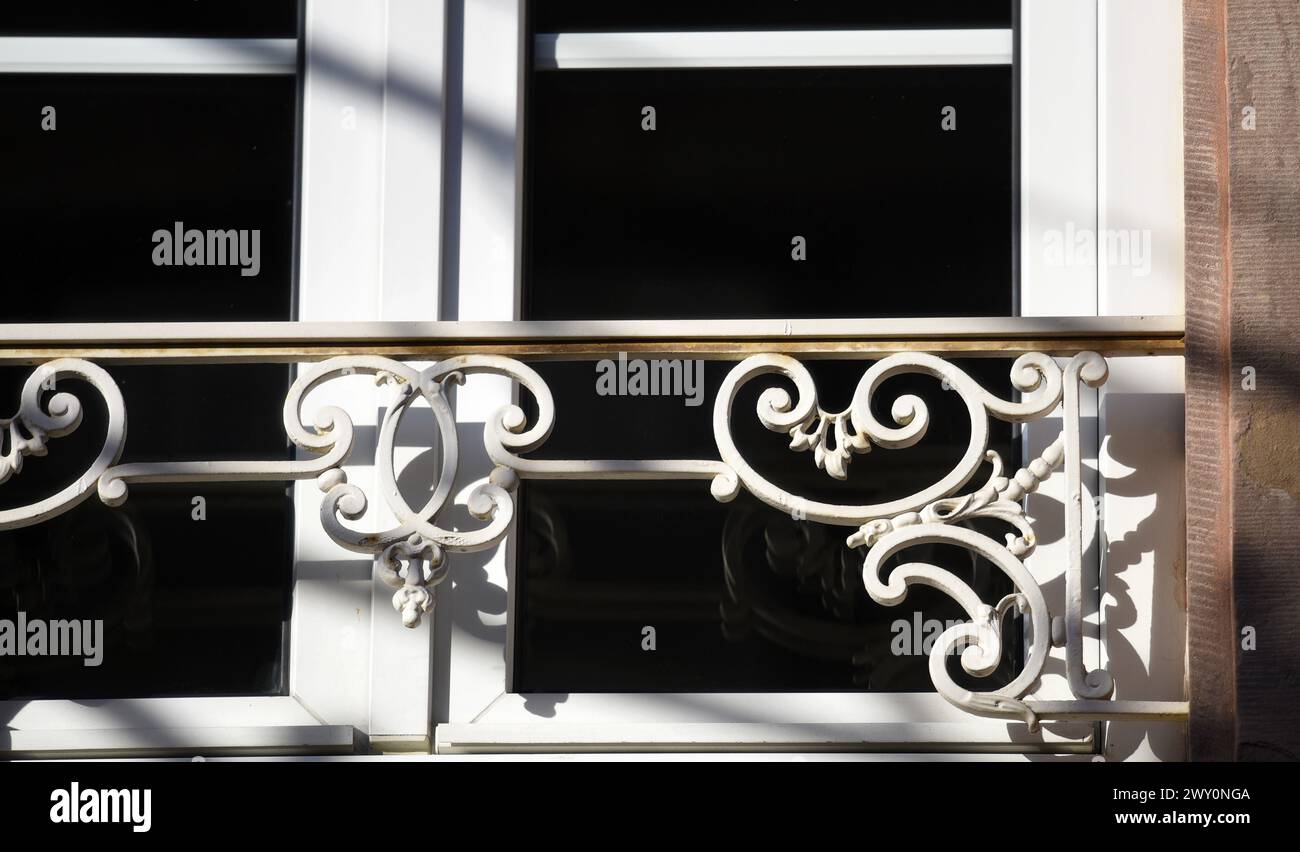 Antique handcrafted wrought iron railing in Obernai, Alsace France ...