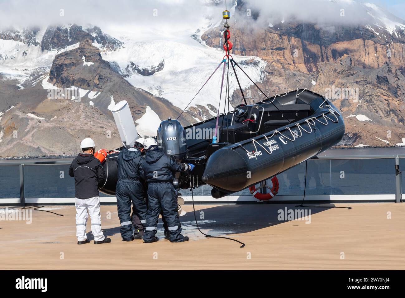 Brown Bluff, Antarctica - January 10, 2024: Zodiac loading back on ...