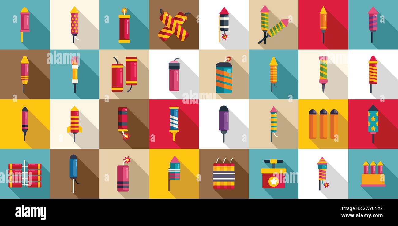 Petard icons set flat vector. Tnt security explosion. Firecracker rocket Stock Vector Image ...