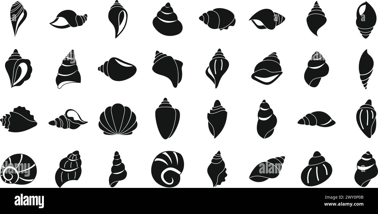 Conch icons set simple vector. Sea shell. Snail nature animal Stock ...