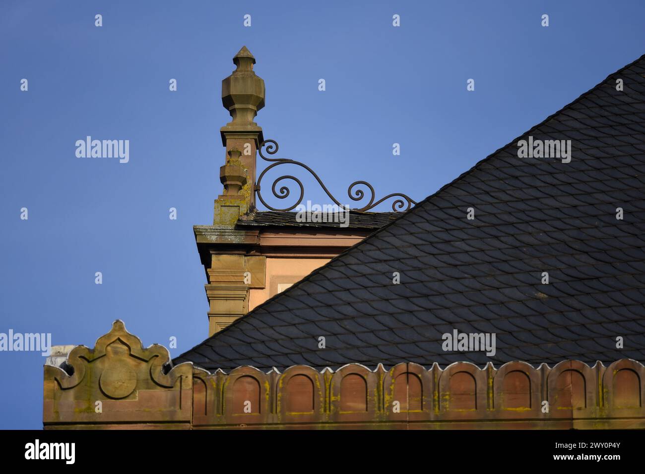 Facade architectural detail of the neo-Renaissance style with Gothic ...