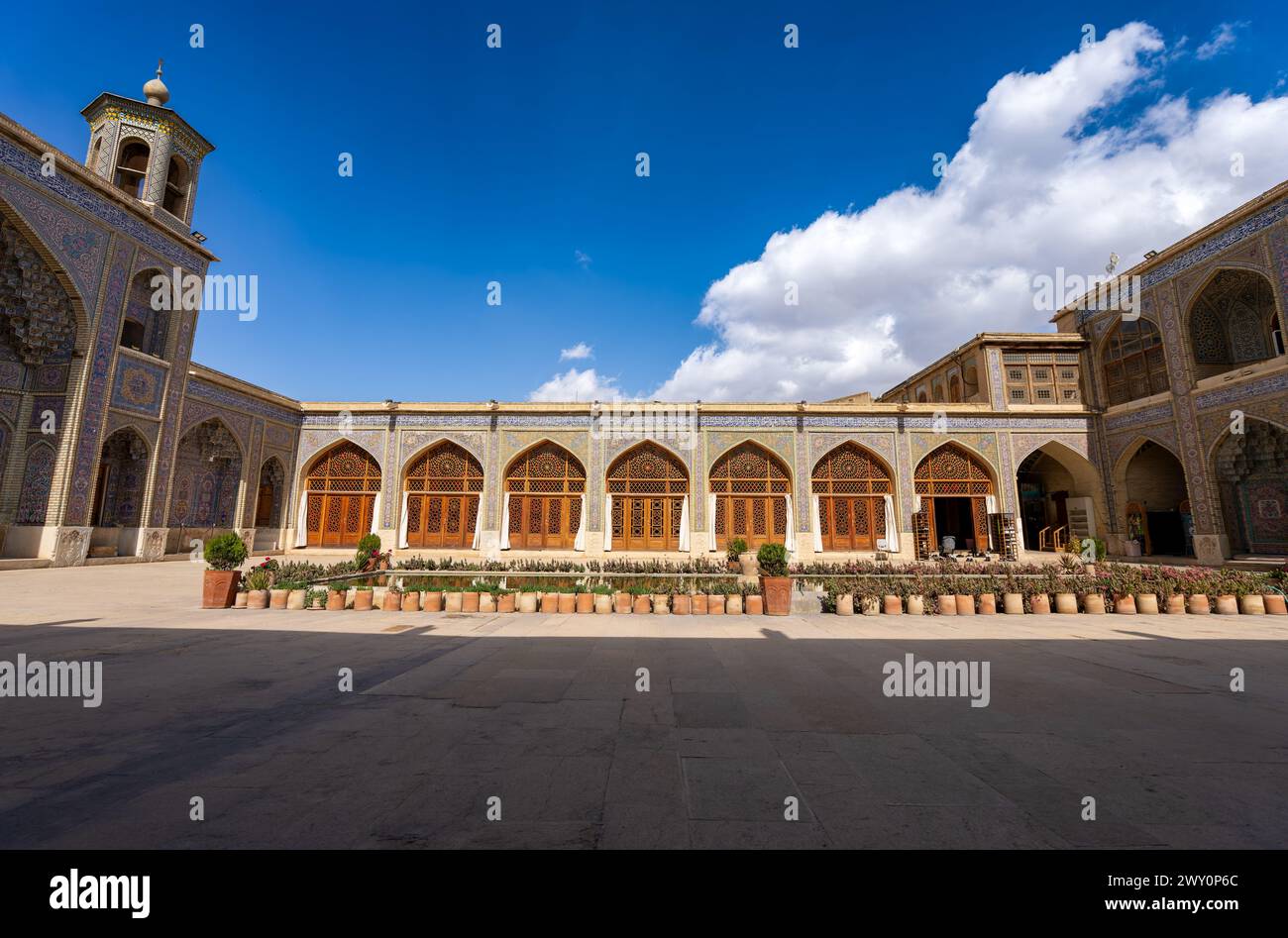 The exterior walls of the mosque, adorned with patterns made from seven ...