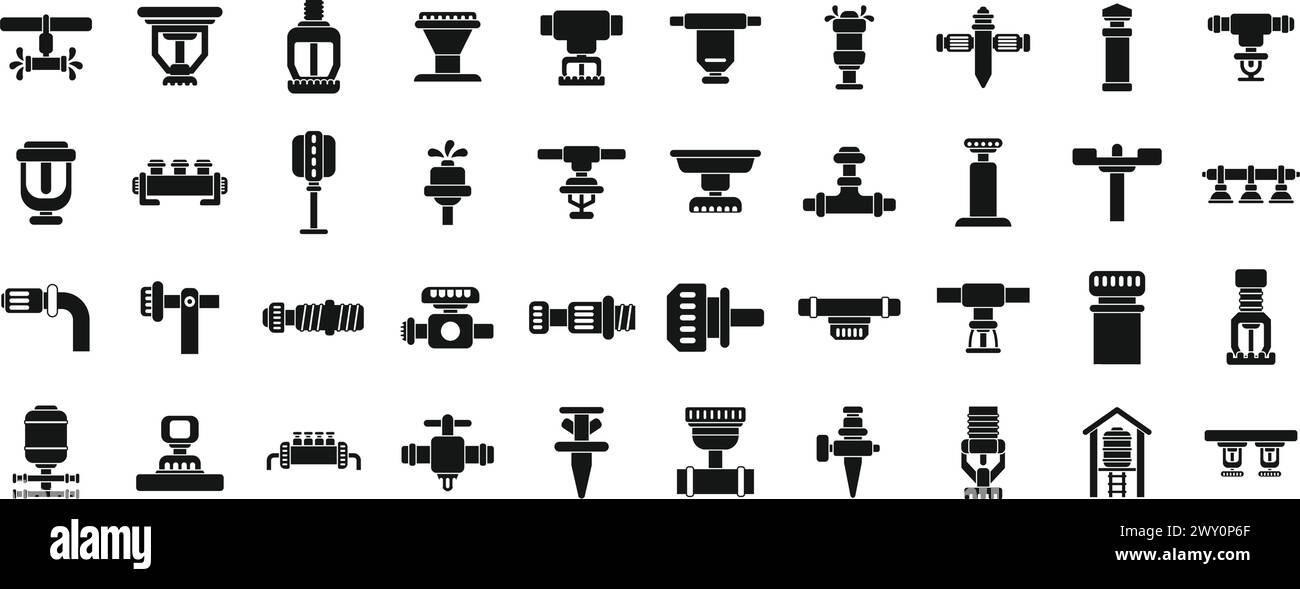 Sprinkler system icons set simple vector. Water irrigation. Pivot ...