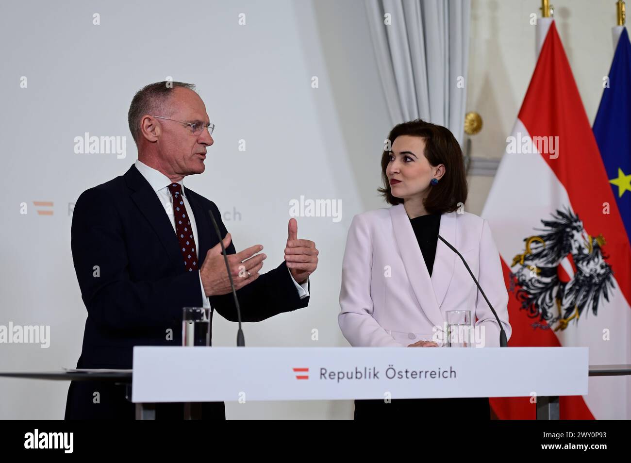 Vienna, Austria. April 3rd, 2024. Press foyer in the Federal ...