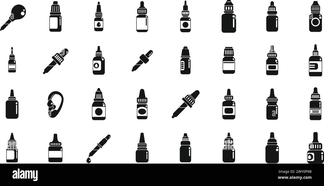 Ear drops icons set simple vector. Medicine tube. Healthy care ...