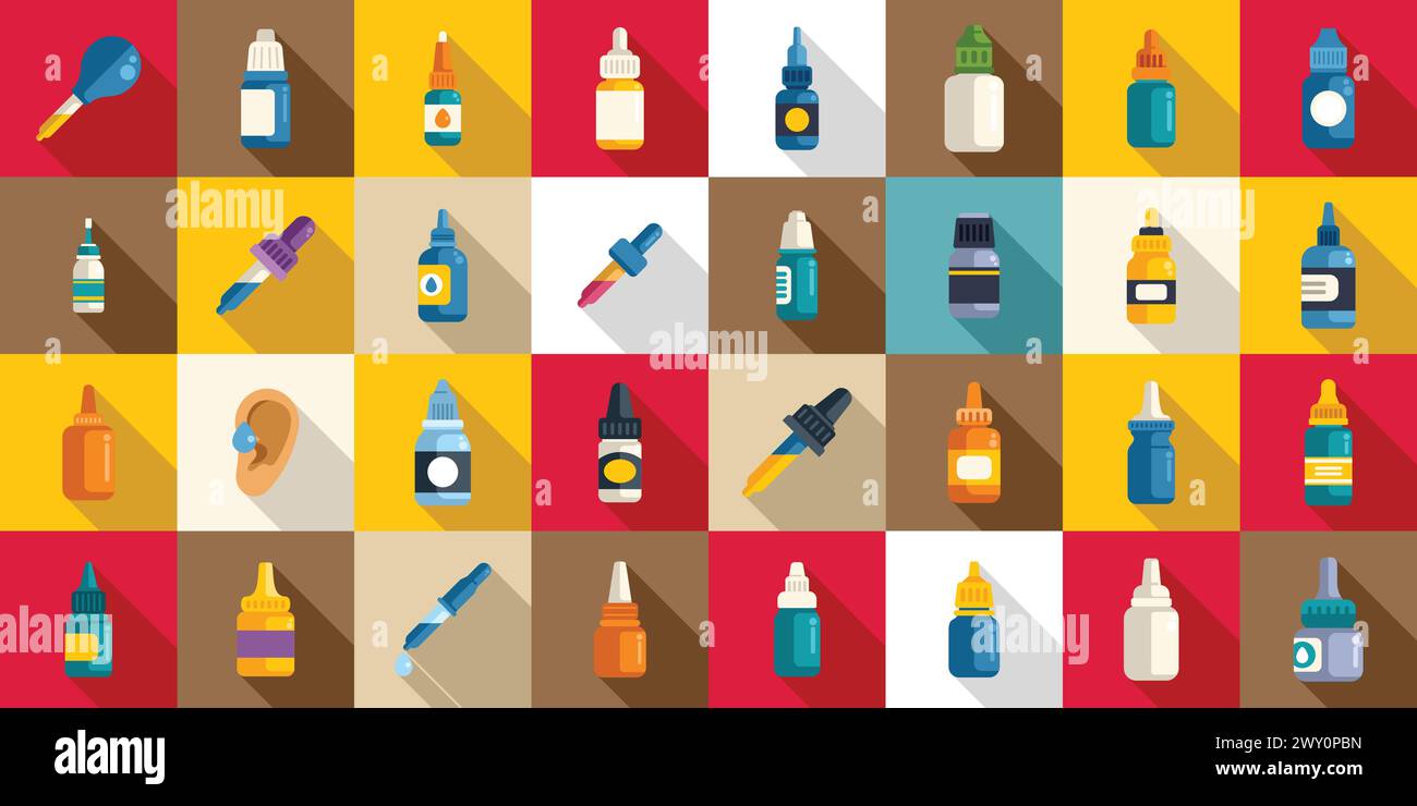 Ear drops icons set flat vector. Medicine tube. Healthy care treatment ...
