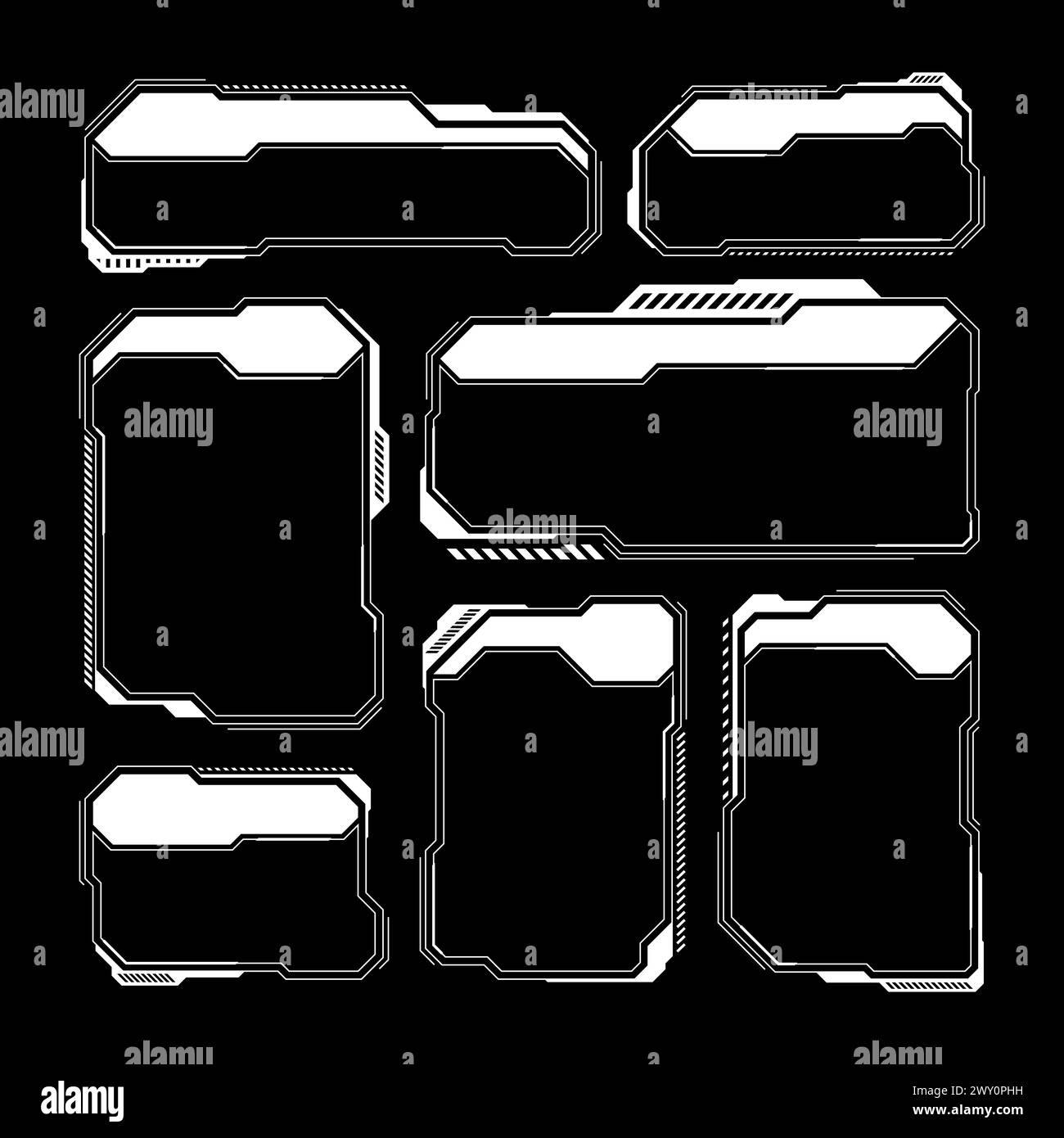 White futuristic HUD, UI elements. Sci-fi user interface text boxes ...