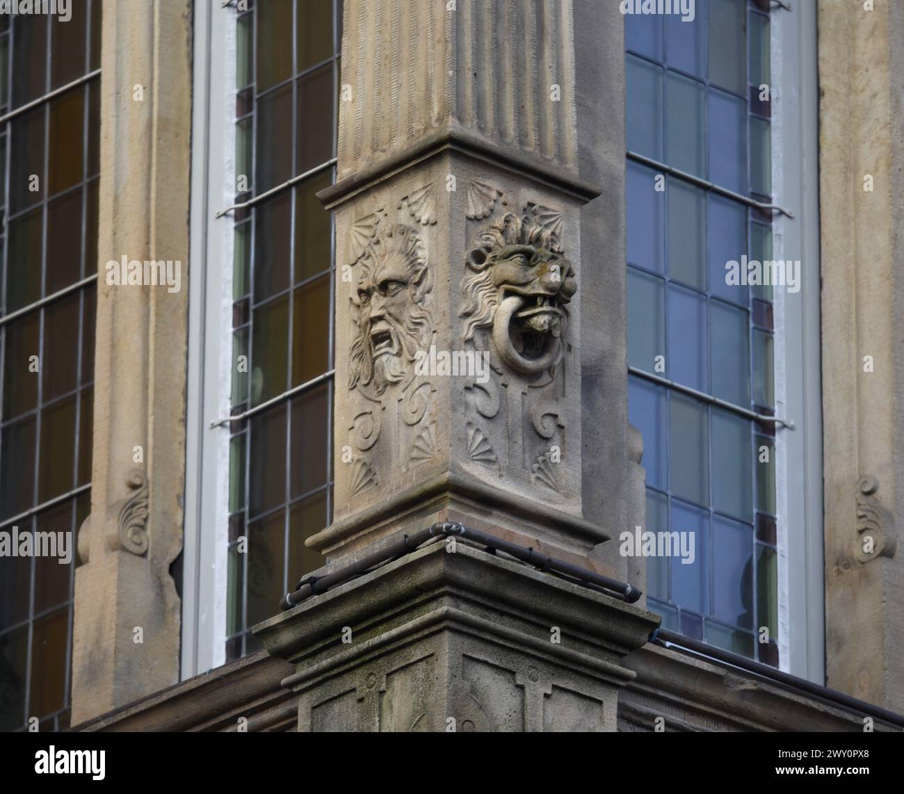 Facade architectural detail of the neo-Renaissance style Town Hall in ...