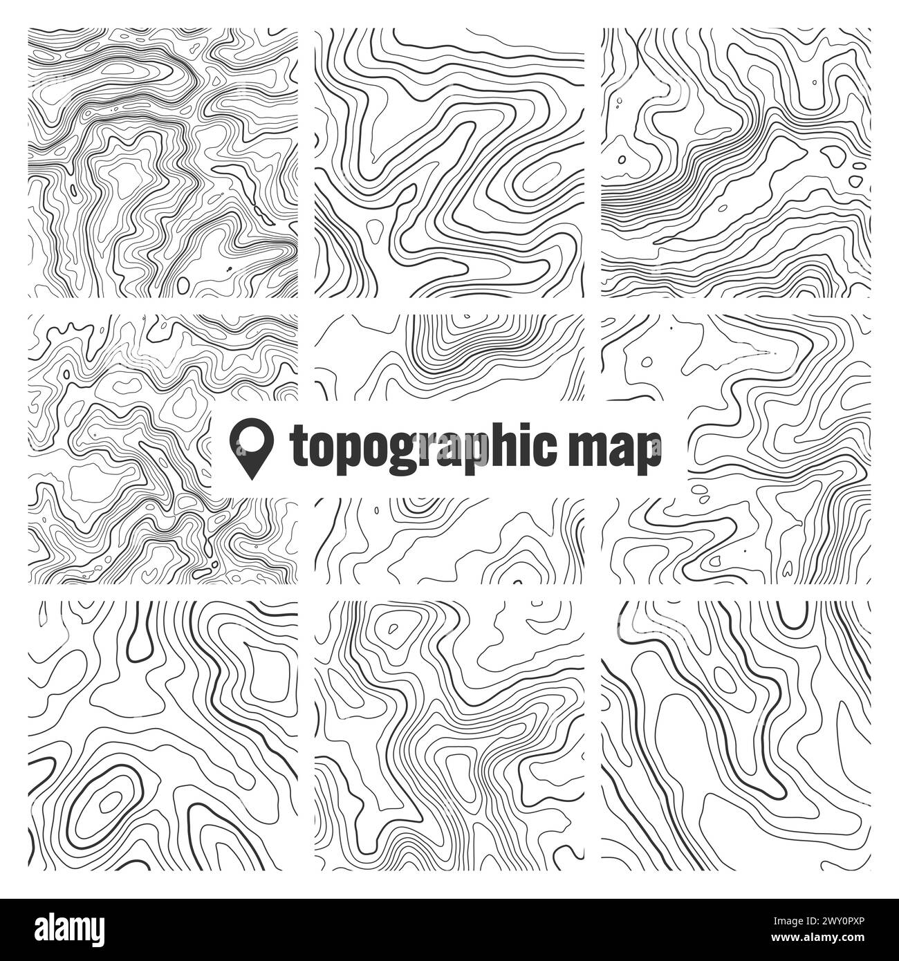 Topographic map with contour lines. Geographic terrain grid, relief ...