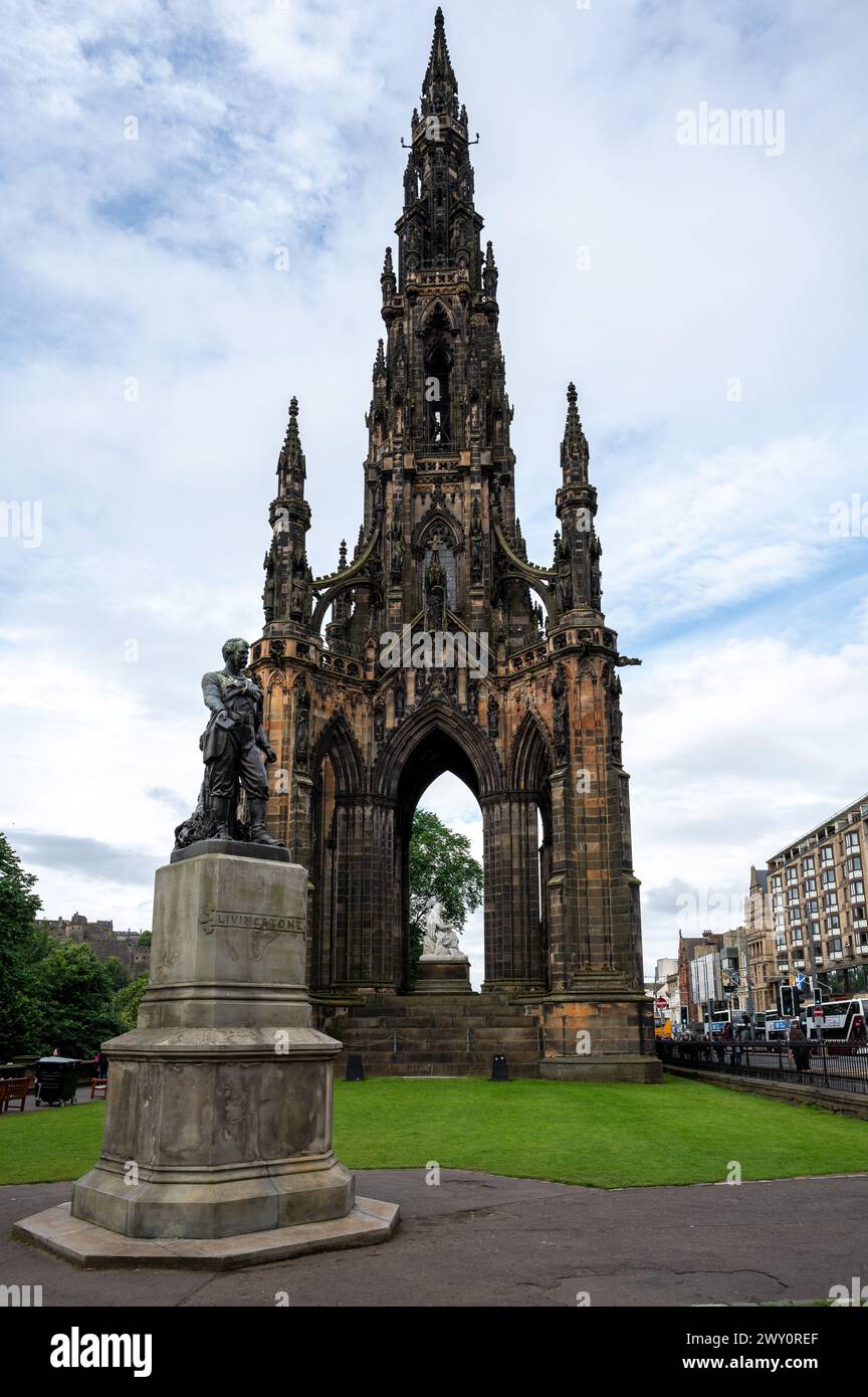A view of the Sir Walter Scott Monument on Princes Street in Edinburgh ...