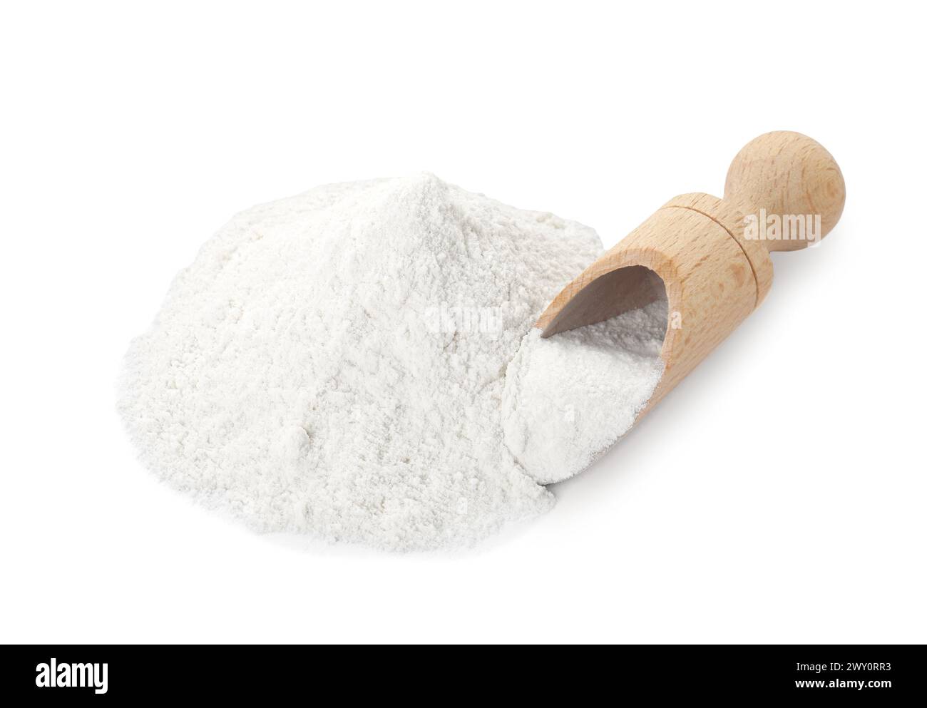 Baking powder and scoop isolated on white Stock Photo - Alamy