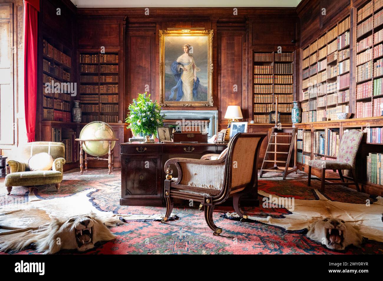 Interior view of the library and painting in Dunrobin Castle, Golspie ...