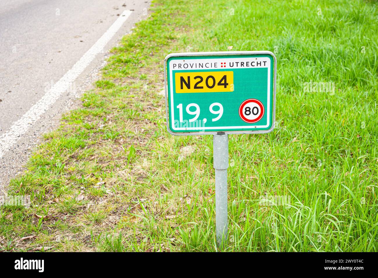 Dutch kilometer marker along a highway in Utrecht province, the ...