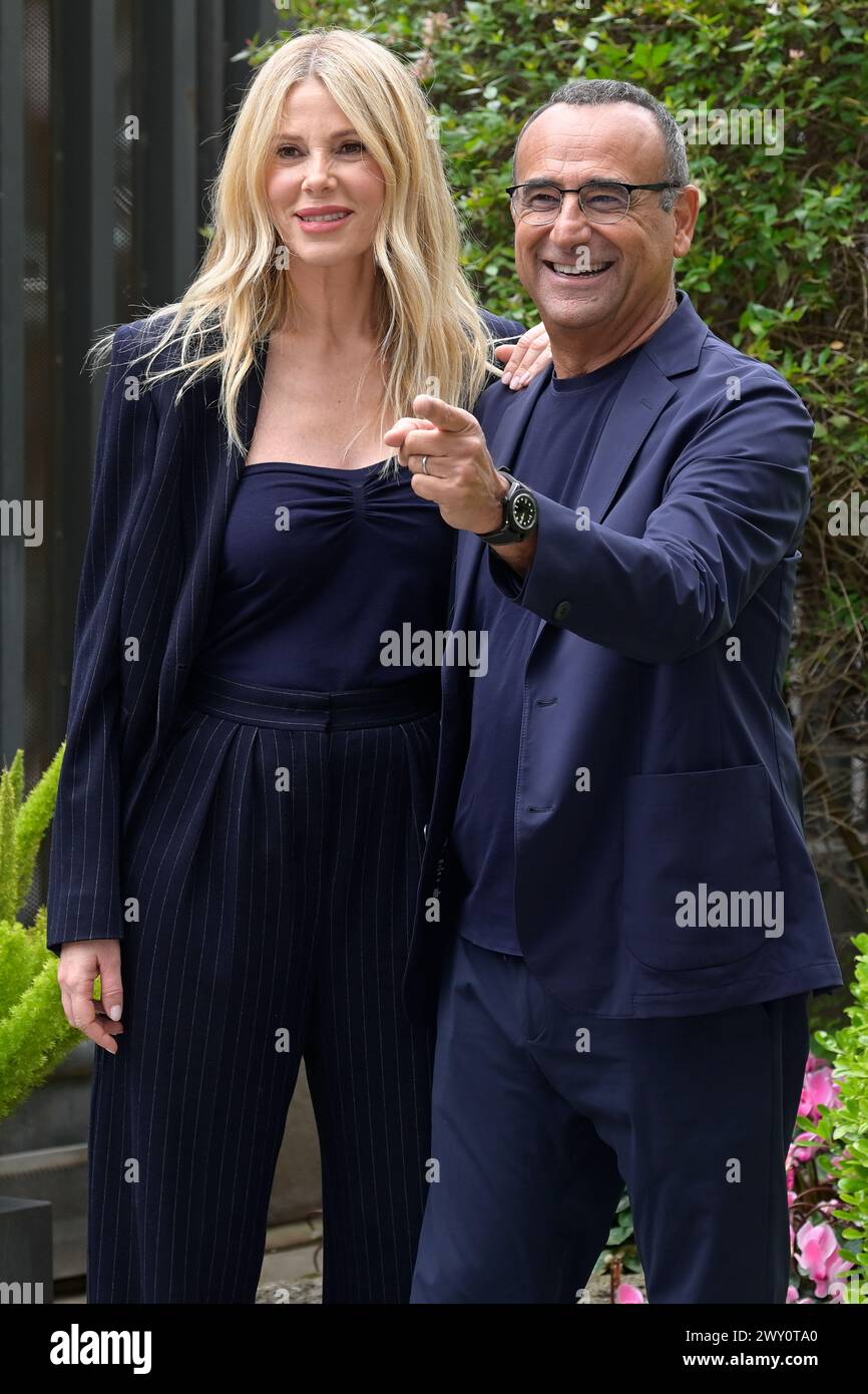 Rome, Italy. 03rd Apr, 2024. Alessia Marcuzzi (L) and Carlo Conti (R ...