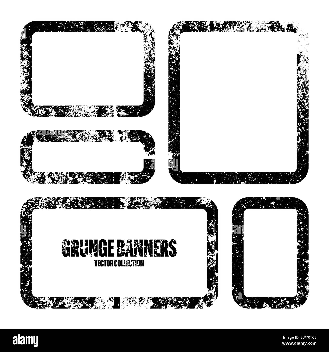 Grunge square frames, banners with stains and scratches. Brush stroke ...