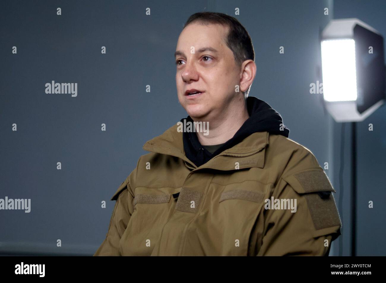 KYIV, UKRAINE - APRIL 3, 2024 - Ukrainian servicewoman Sarah Ashton ...