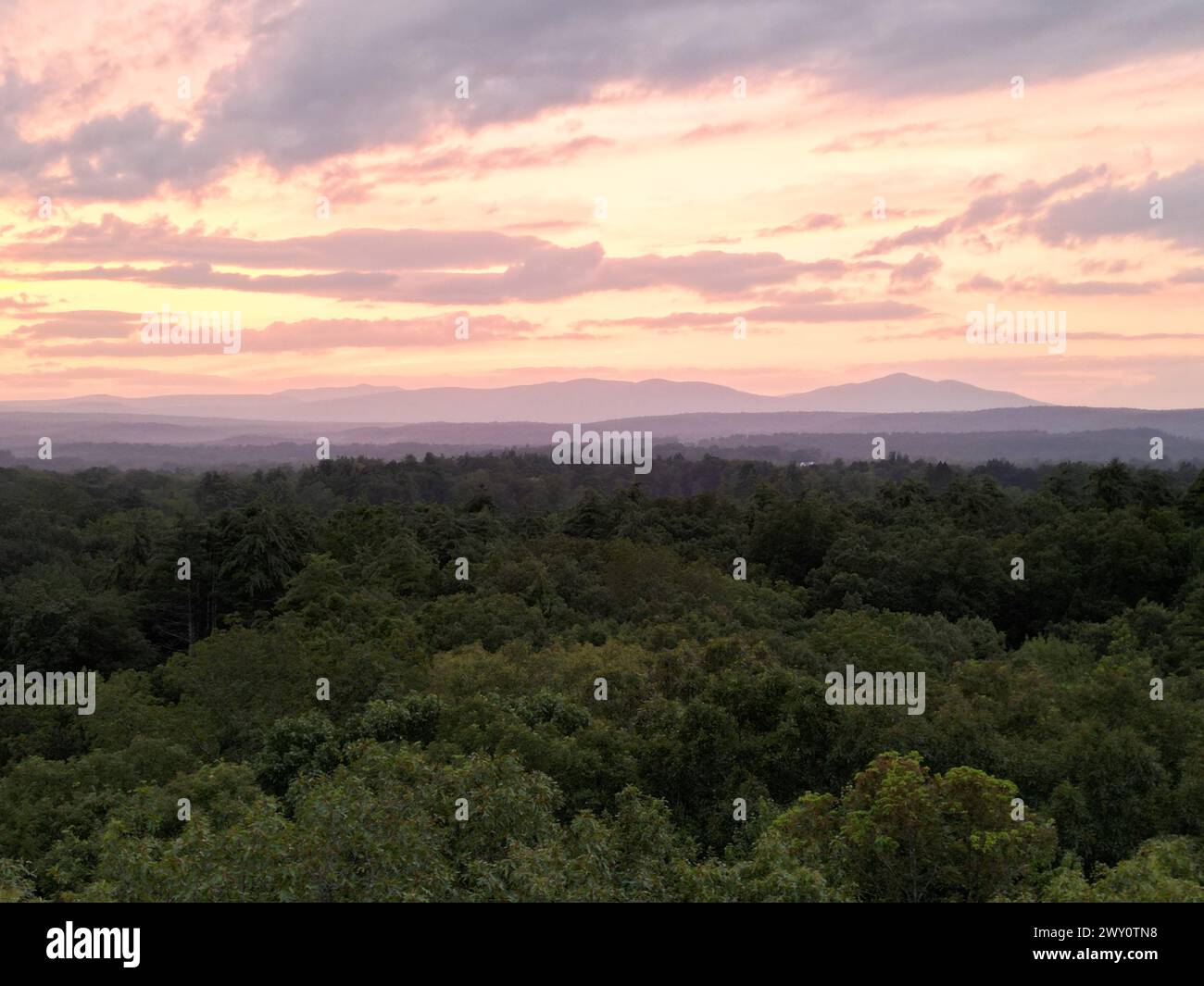 view of catskill mountains at sunset (catskills, new york state, drone ...
