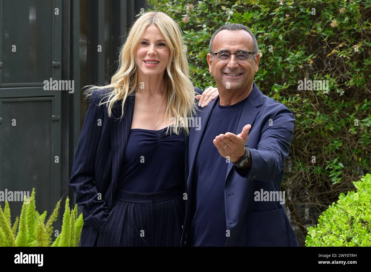 Rome, Italy. 03rd Apr, 2024. Alessia Marcuzzi (L) and Carlo Conti (R ...