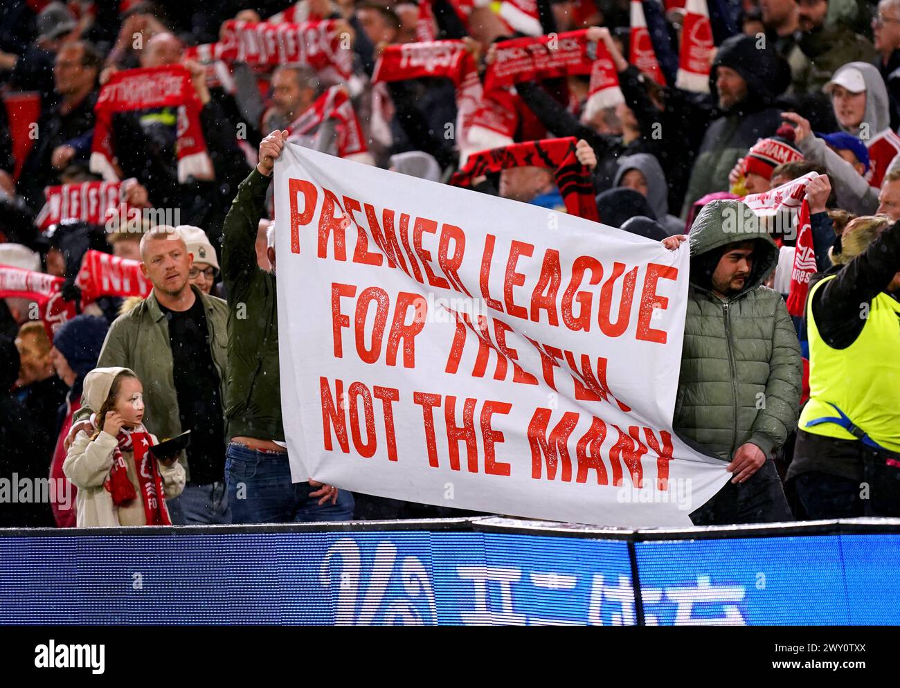 Nottingham Forest fans hold up a banner in the stands during the ...