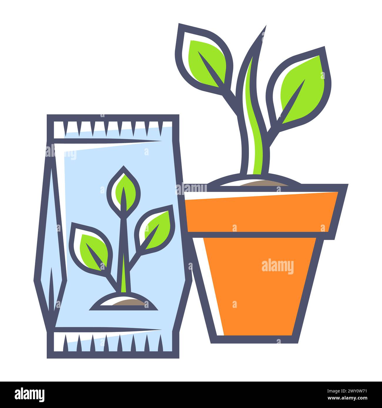 Sprout with leaves in pot. Agricultural, cultivation and planting ...