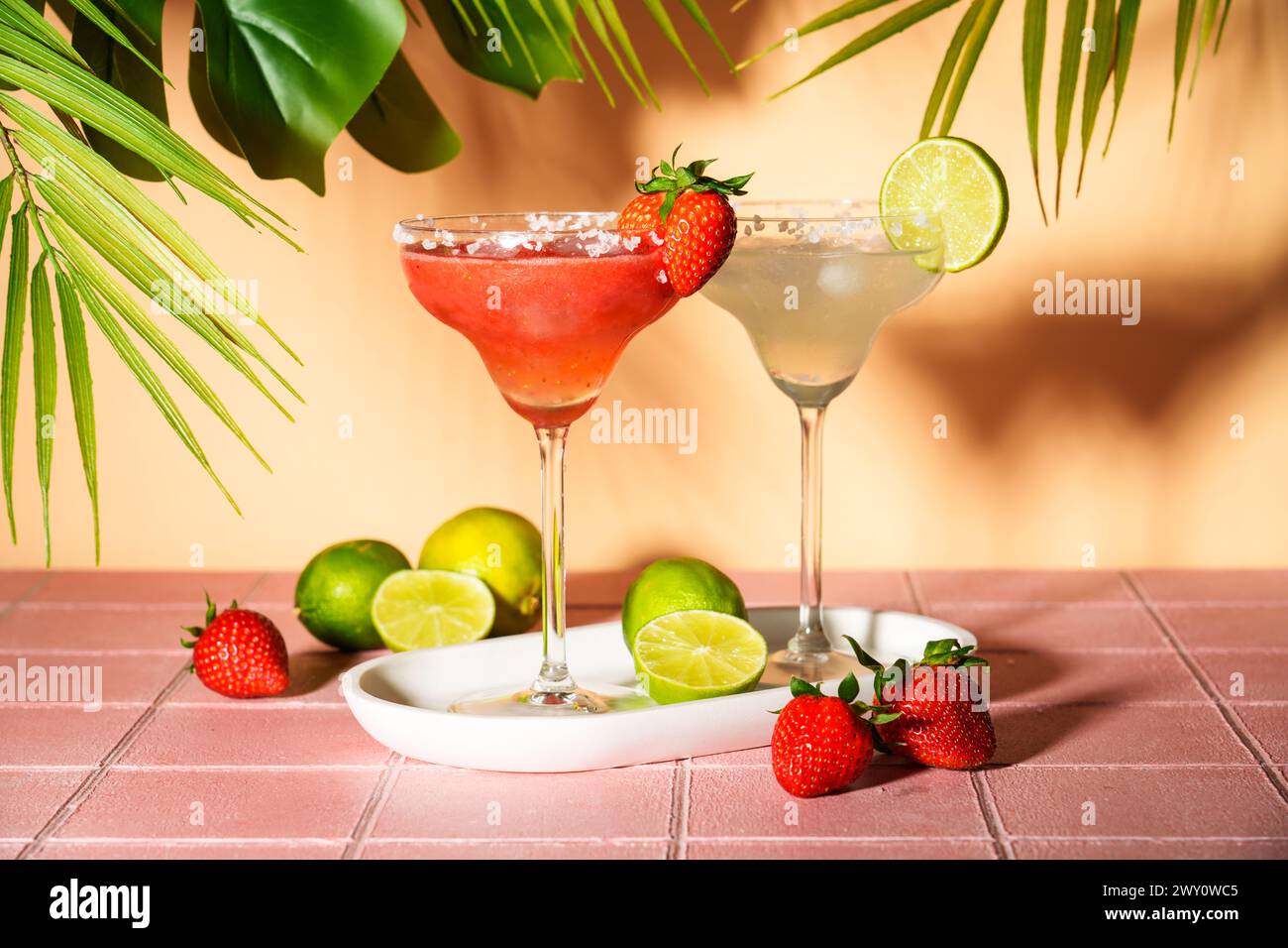 Margarita alcohol cocktail. Classic and strawberry margaritas with ...