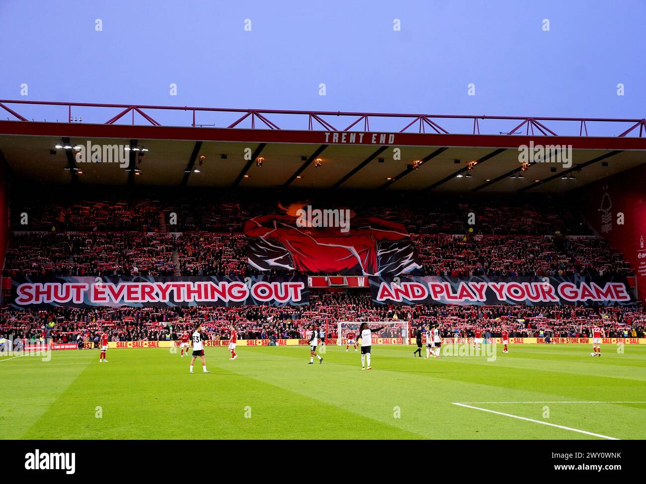 Nottingham Forest fans hold up banners in the stands during the Premier ...