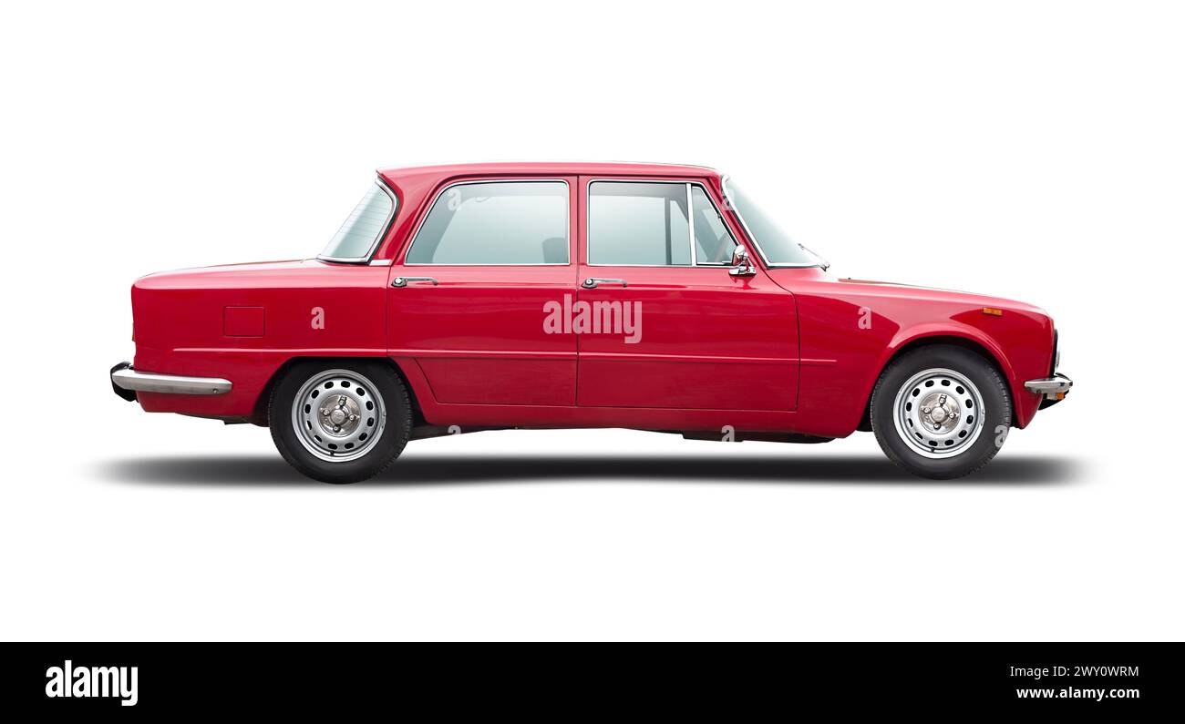 Alfa Romeo Giulia classic car, side view isolated on white background ...