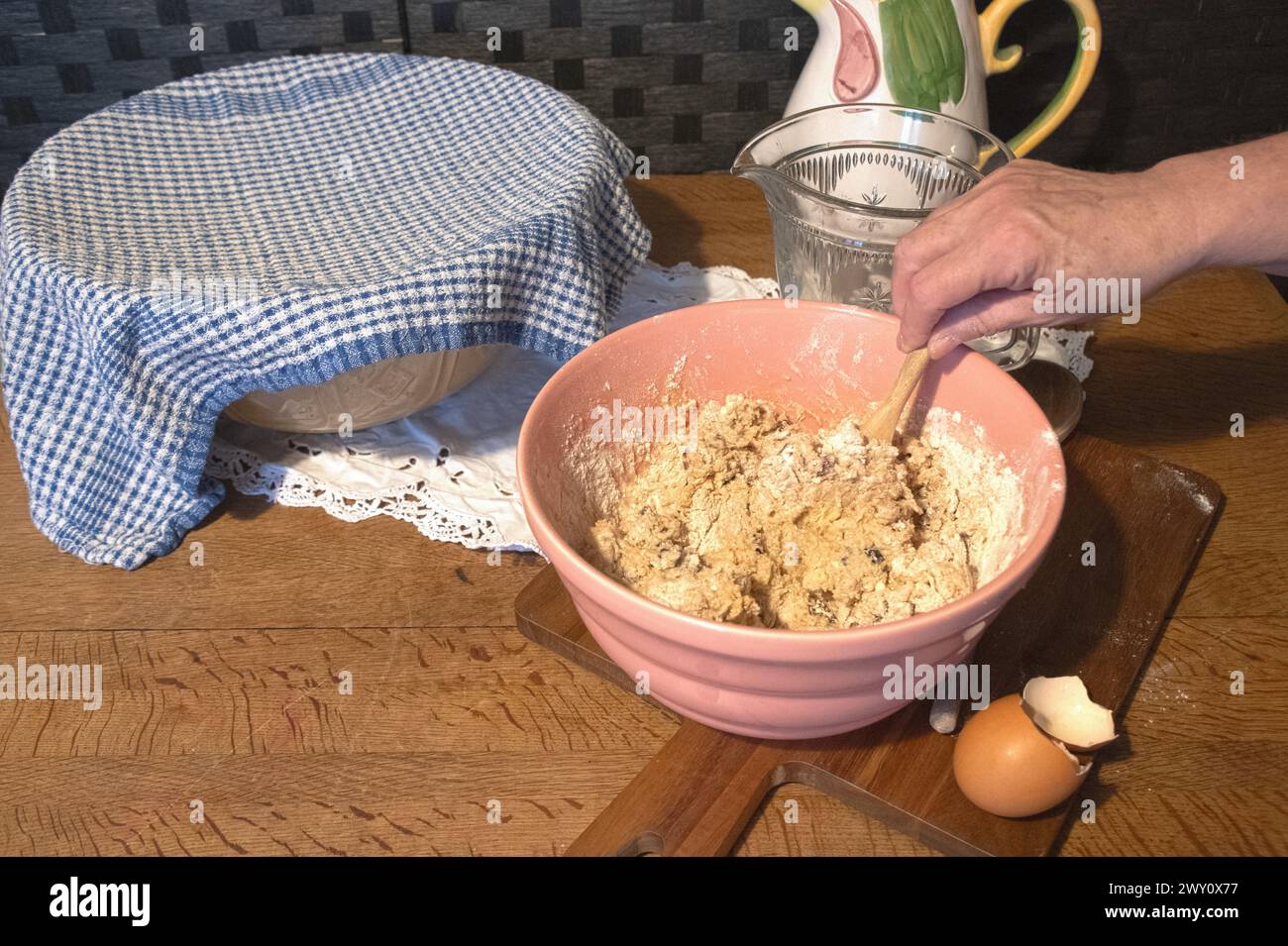 Traditional mixing bowls making bread and cake mixture traditional ...