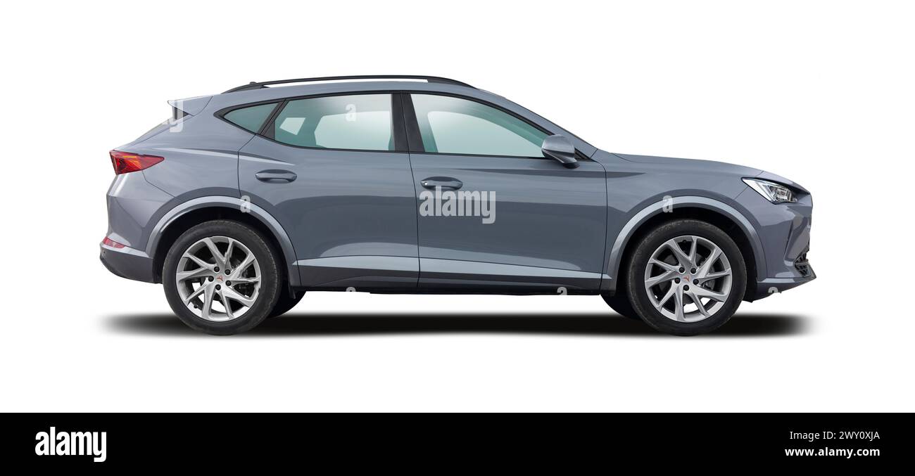 Cupra Formentor SUV car, side view isolated on white background Stock ...