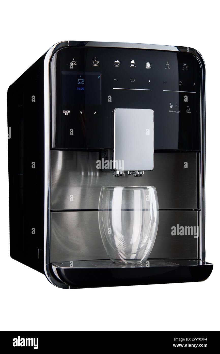 Coffee machine isolated on white background, close up. Modern coffee ...