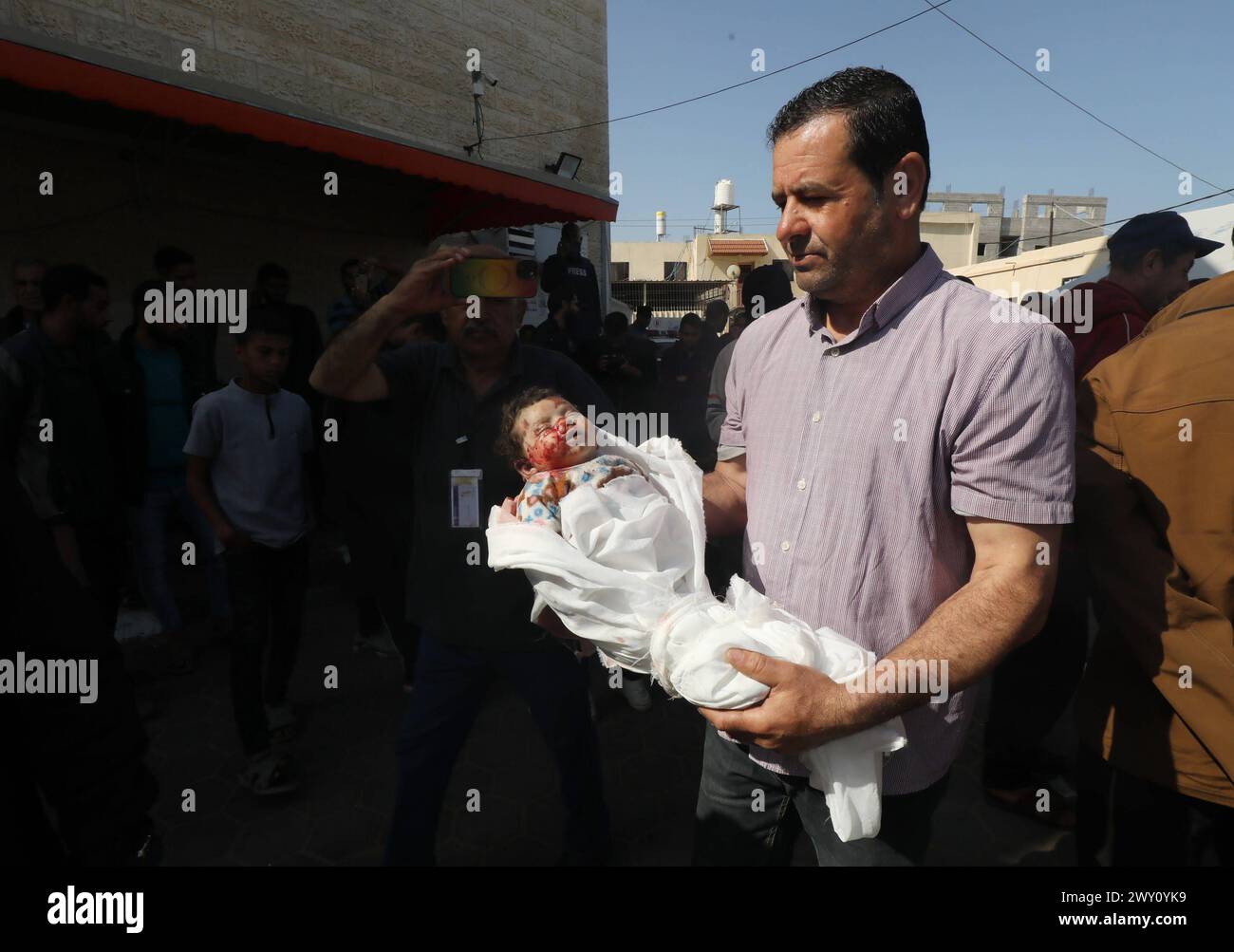 Relatives of the Palestinian baby Mohammad Shaheen, 2 month, died in Israeli attacks Relatives ...