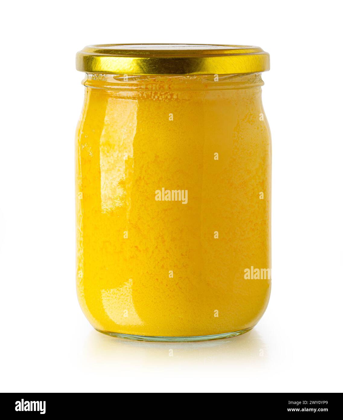 melted butter in a glass jar isolated on white background with clipping ...