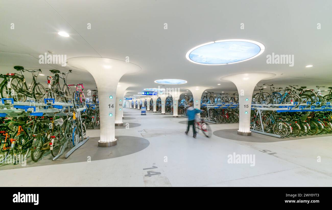 amsterdam, netherlands, 29 march 2024, underground bicycle garage under ...