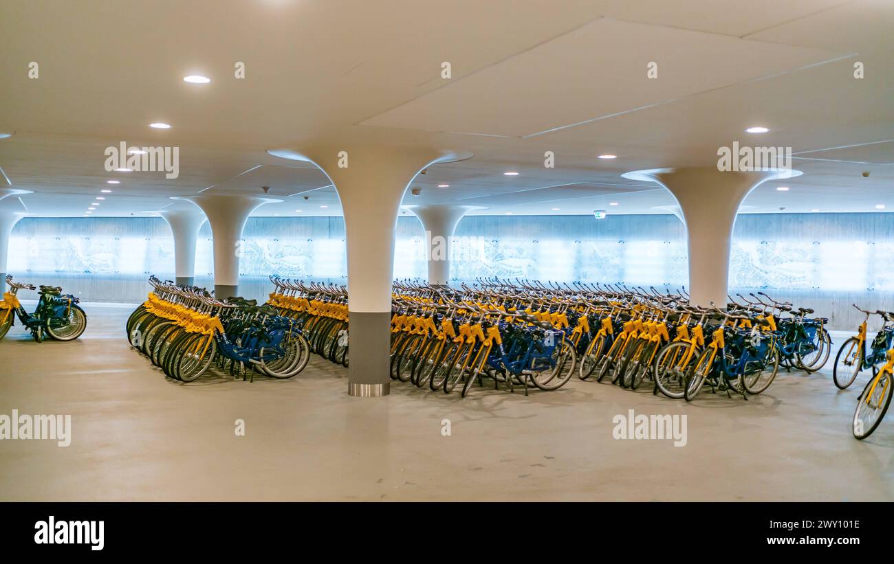 amsterdam, netherlands, 30 march 2024, underground bicycle garage under ...