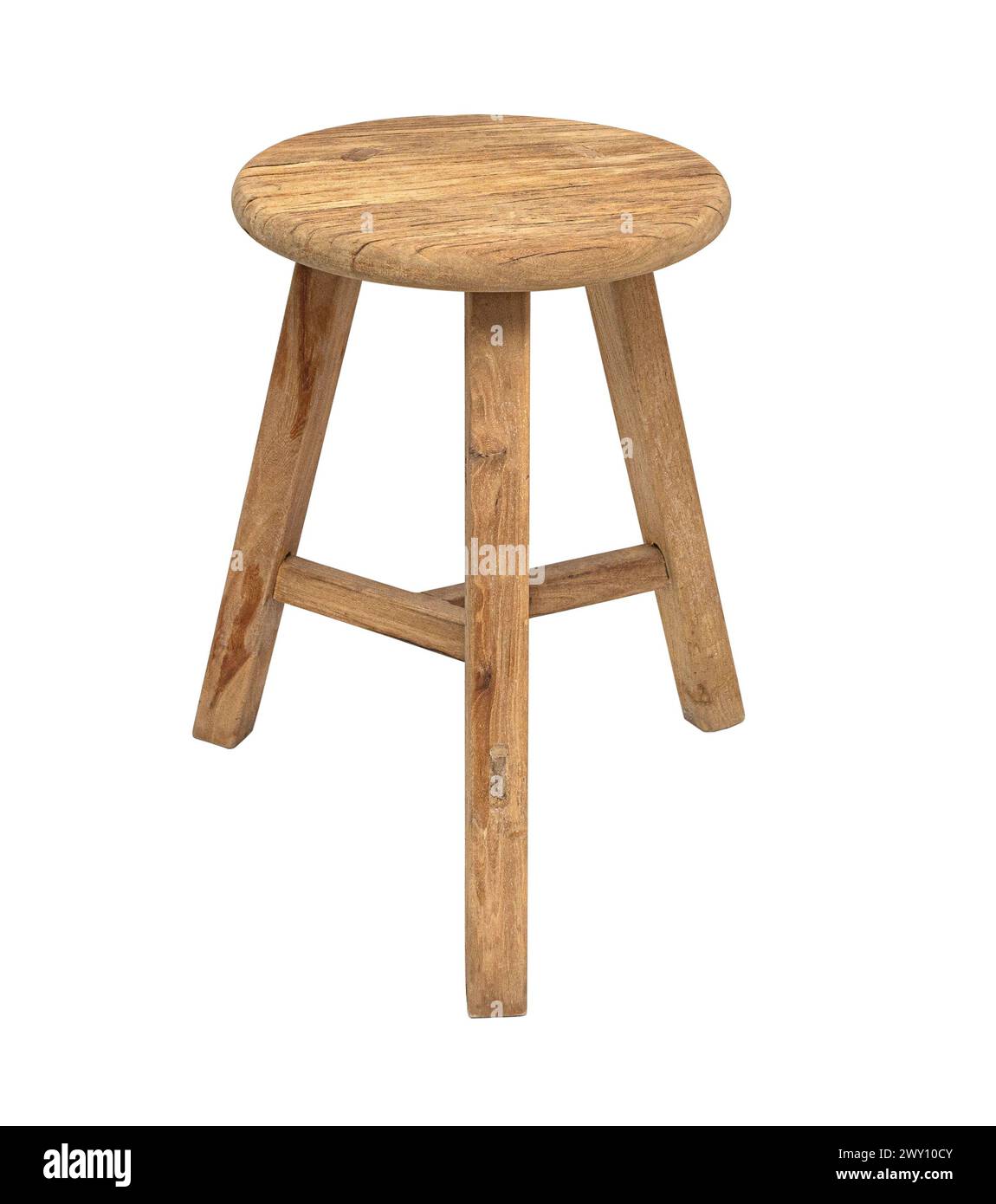 Old wooden stool three legs isolated on white background with clipping ...