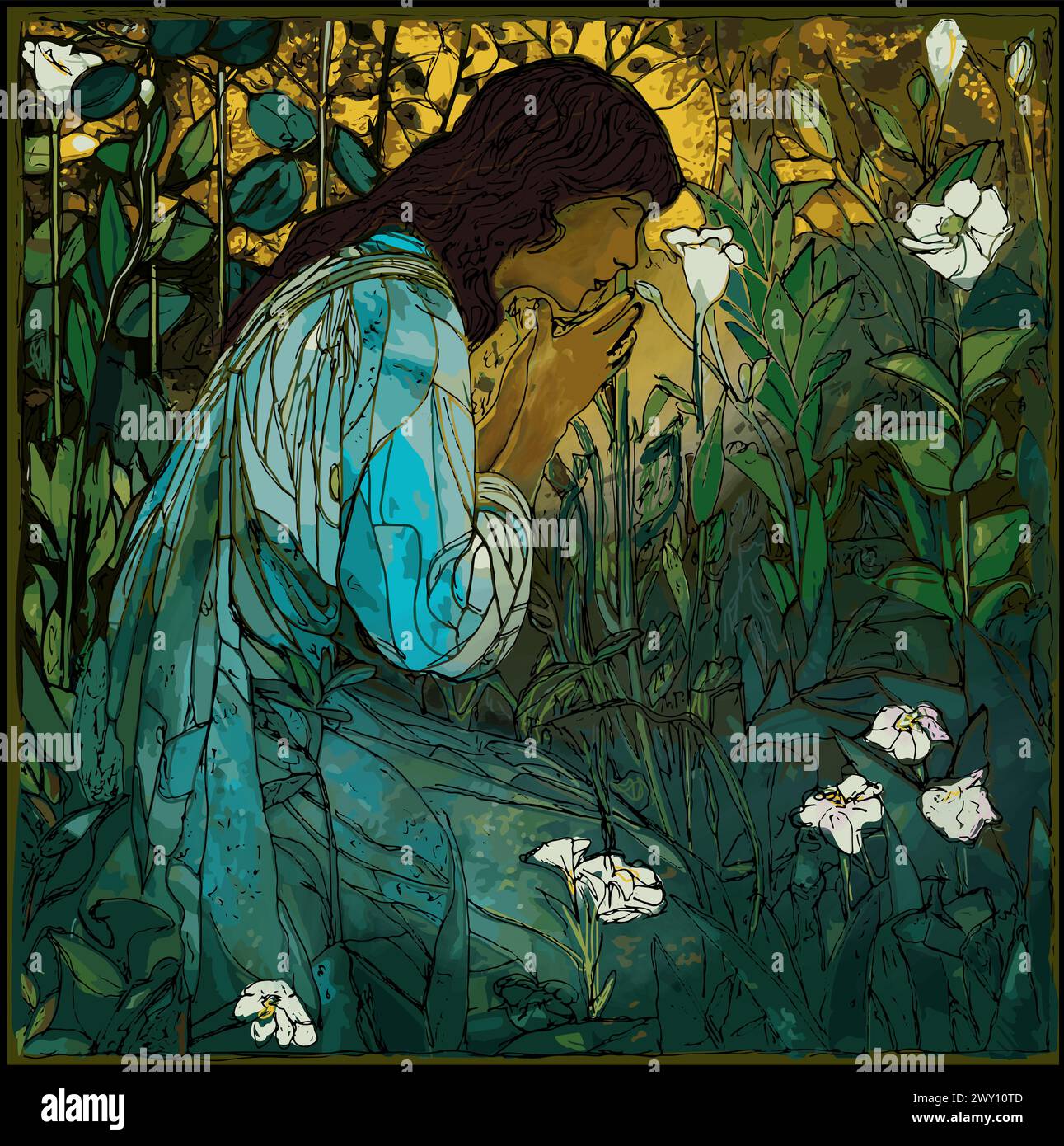 Woman kneeling in light Stock Vector Images - Alamy