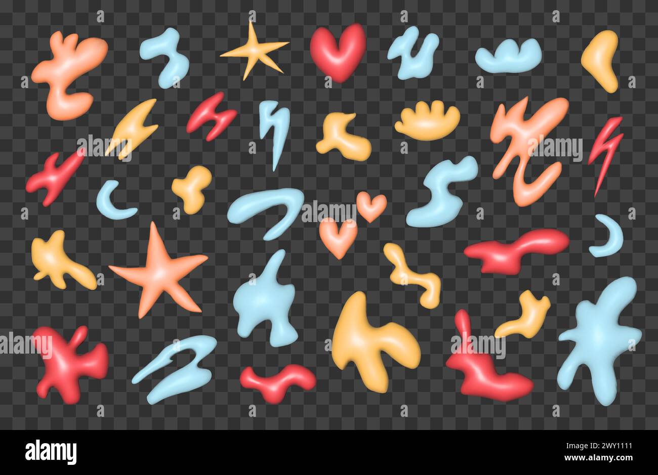 Inflated shapes, abstract 3d doodles, cute plastic elements. Set of ...