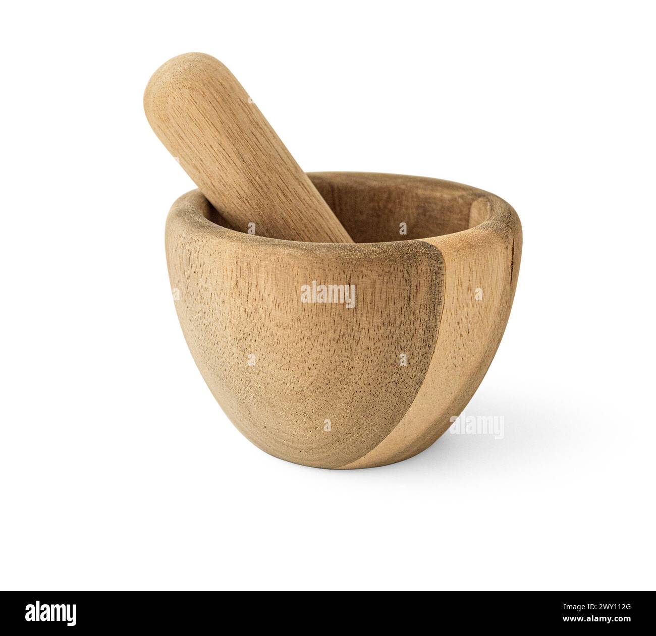 wooden mortar. kitchen utensils isolated on white background with ...